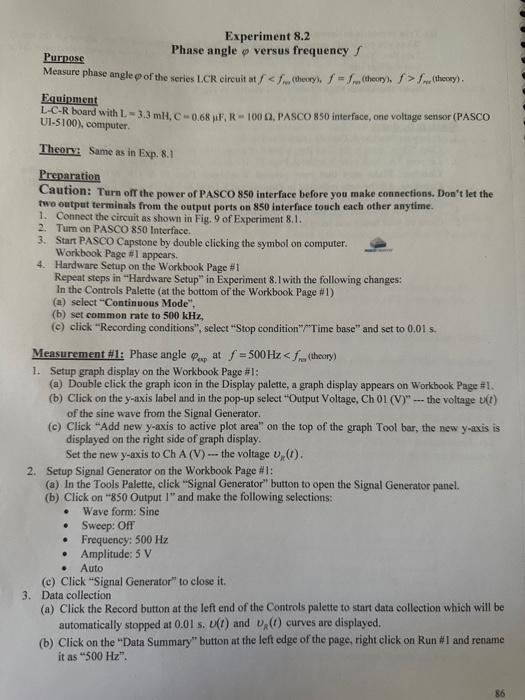 Prevaration Caution: Turn off the power of PASCO 850 | Chegg.com