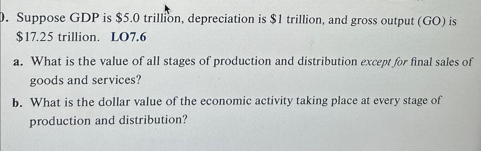 Solved D. ﻿Suppose GDP is $5.0 ﻿trillion, depreciation is $1 | Chegg.com