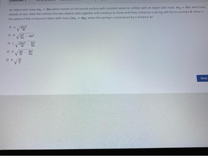 Solved An object with mass m = 2m which moves on horizontal | Chegg.com