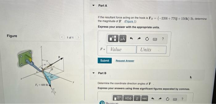 Solved Part A Of The Resultant Force Acting On The Hook Is
