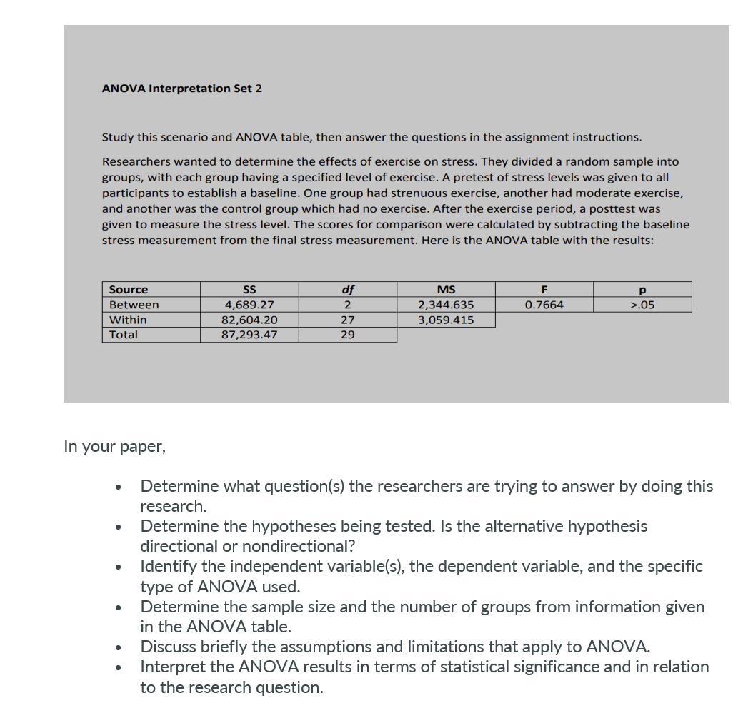 Solved ANOVA Interpretation Set 2Study this scenario and | Chegg.com
