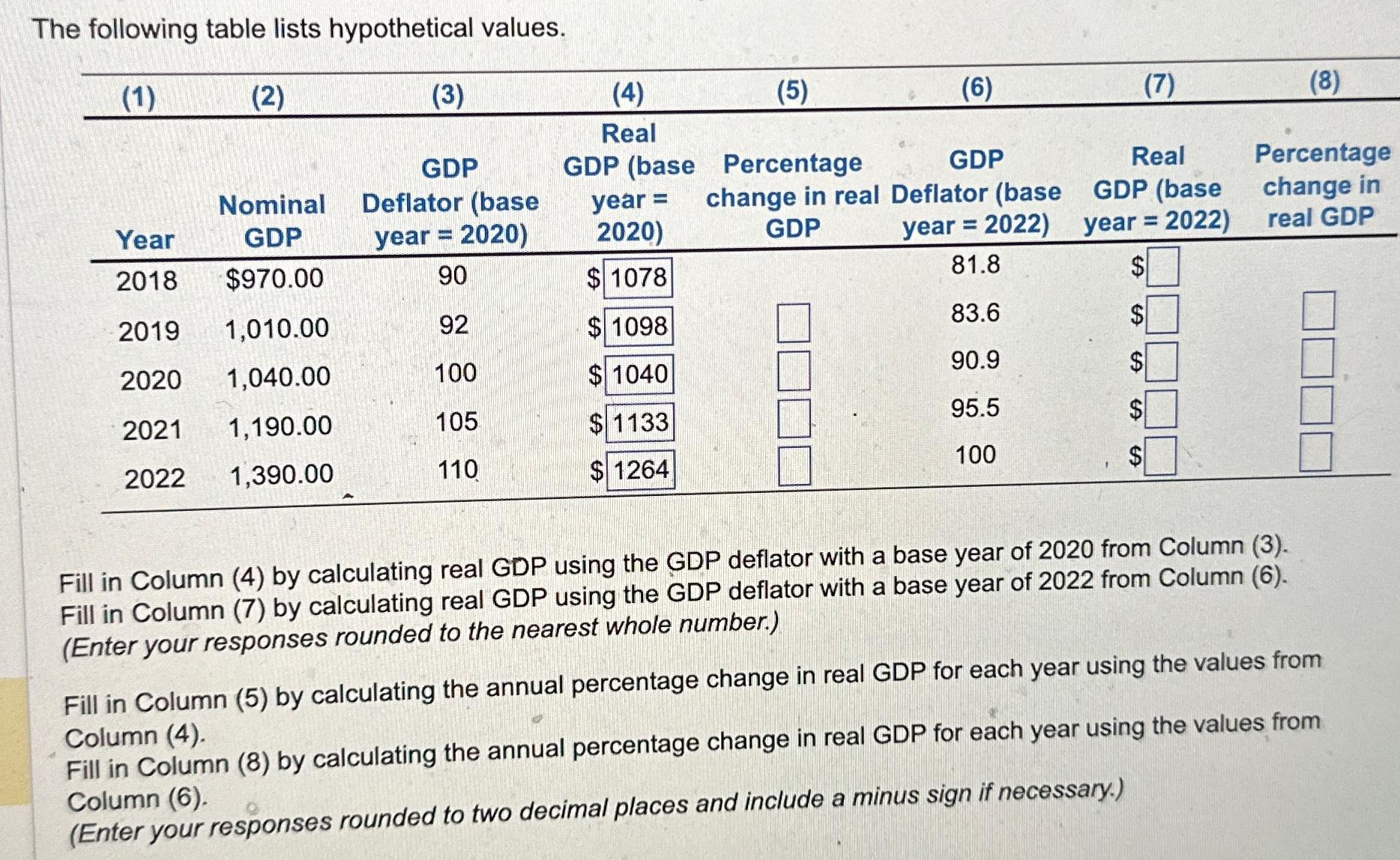Solved The following table lists hypothetical | Chegg.com