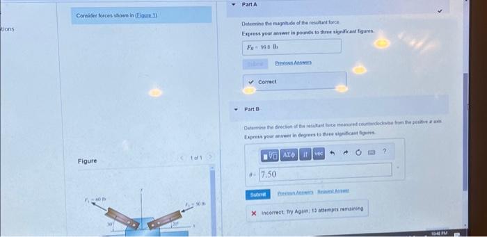 Solved tions Consider forces shown in (Figure 1). Figure F₁ | Chegg.com