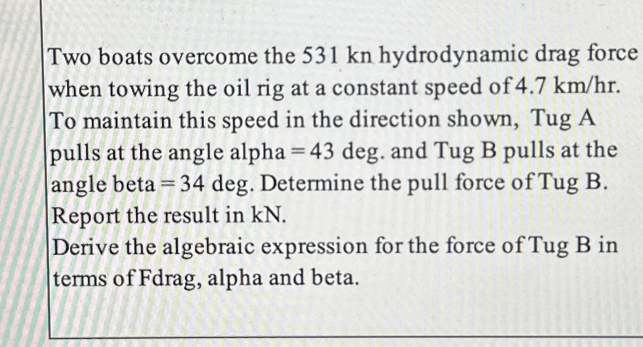 Solved Two boats overcome the 531kn ﻿hydrodynamic drag force | Chegg.com