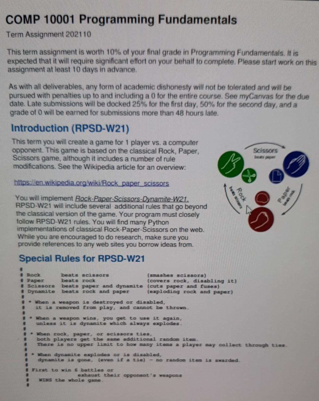 COMP 10001 Programming Fundamentals Term Assignment | Chegg.com