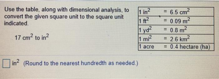Solved 1 in? Use the table, along with dimensional analysis, | Chegg.com