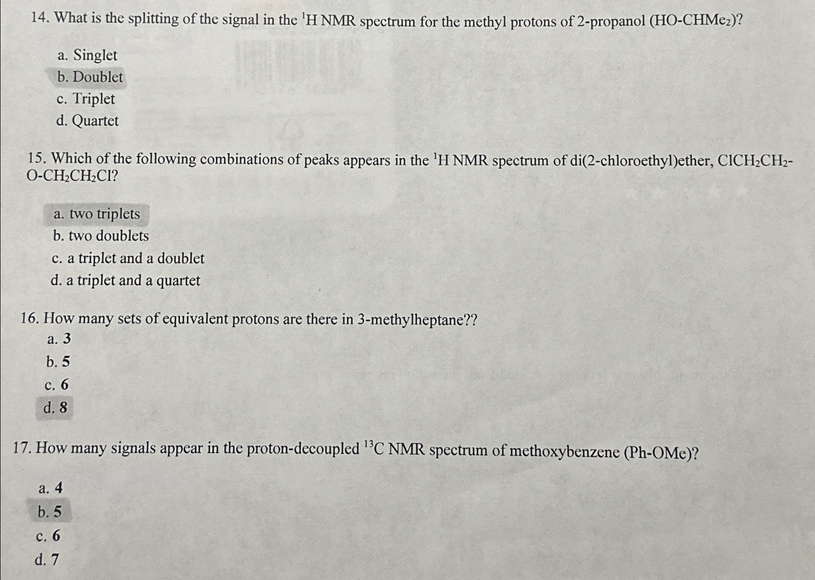 Solved What is the splitting of the signal in the ?1H ﻿NMR | Chegg.com