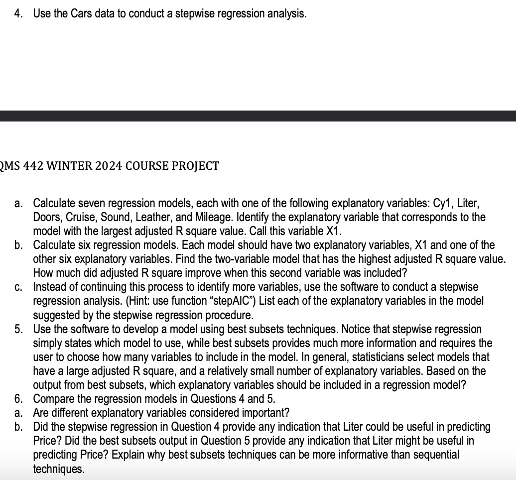 Solved MS 442 ﻿WINTER 2024 ﻿COURSE PROJECTa. ﻿Calculate | Chegg.com