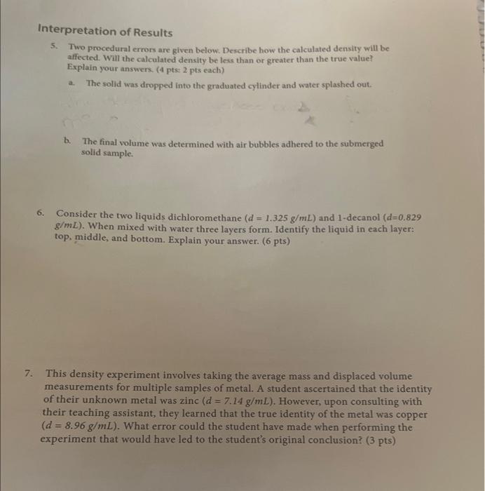 Solved b. The final volume was determined with air bubbles | Chegg.com