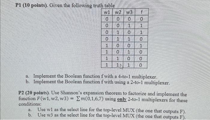 Solved P1 (10 points). Given the following truth table a. | Chegg.com