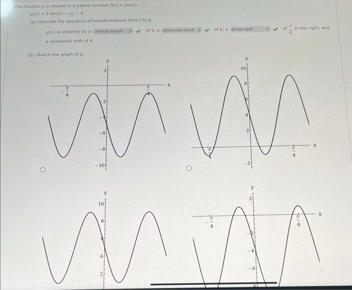Solved The function is related to a parent function - sin() | Chegg.com