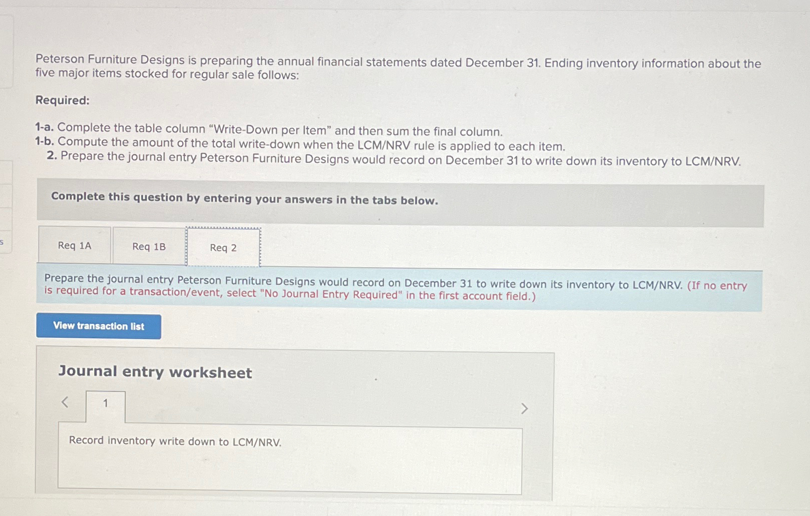 Solved Peterson Furniture Designs is preparing the annual | Chegg.com