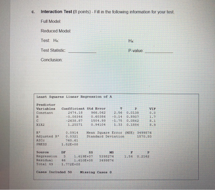 Solved Least Squares Linear Regression of A Predictor | Chegg.com