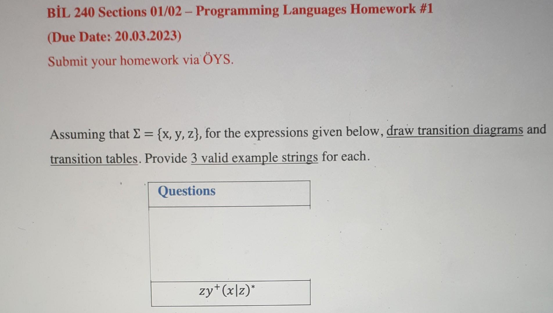 BİL 240 Sections 01/02 - Programming Languages | Chegg.com