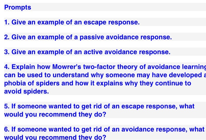 Solved Prompts 1. Give an example of an escape response. 2. | Chegg.com