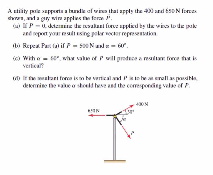 Solved A utility pole supports a bundle of wires that apply | Chegg.com