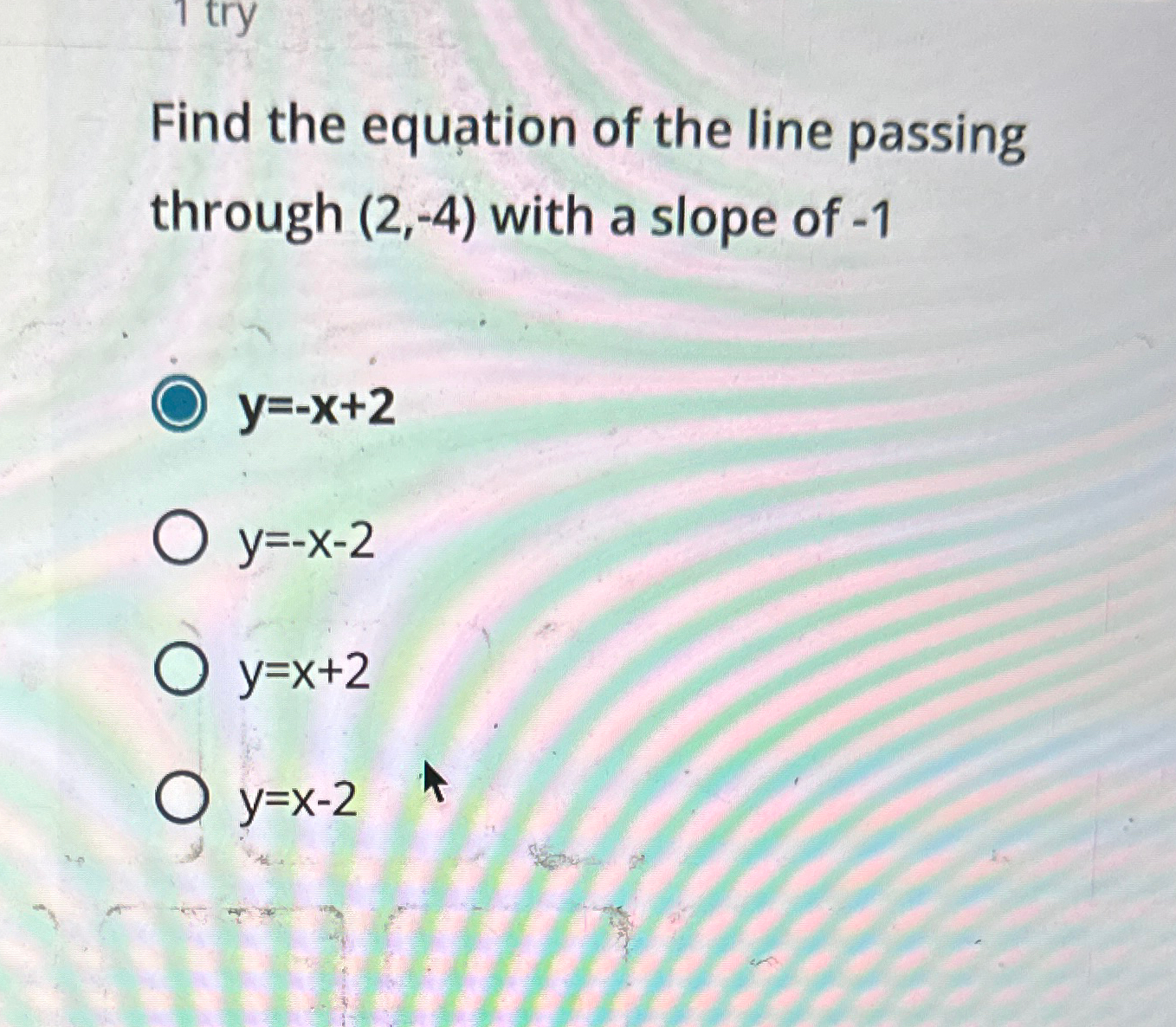 Solved Find the equation of the line passing through (2,-4) | Chegg.com