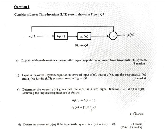 Solved Question 1 Consider a Linear Time-Invariant (LTI) | Chegg.com