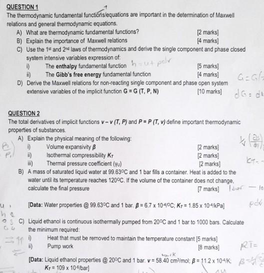 Solved QUESTION 1 The thermodynamic fundamental | Chegg.com