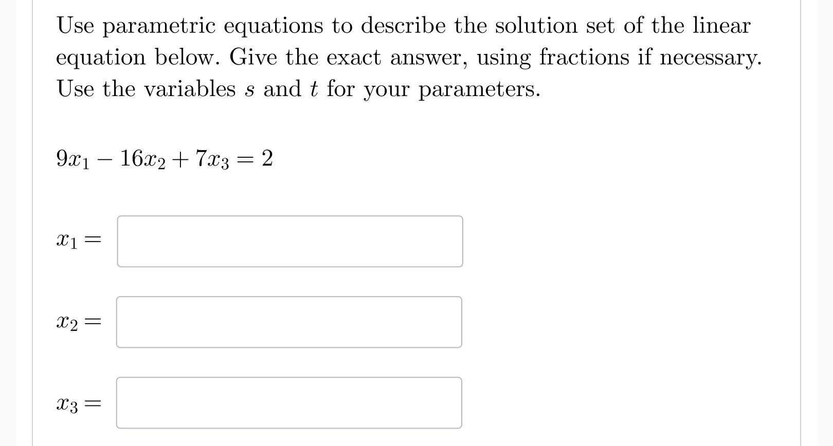 Solved Use parametric equations to describe the solution set | Chegg.com