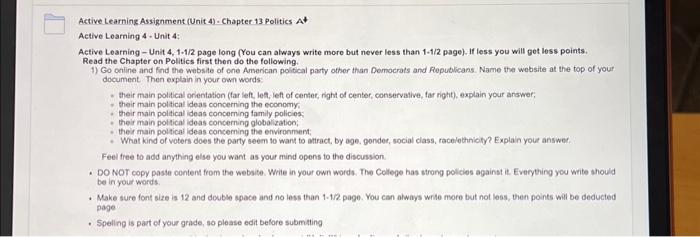 Active Learning Assignment (Unit 4) = Chapter 13 | Chegg.com