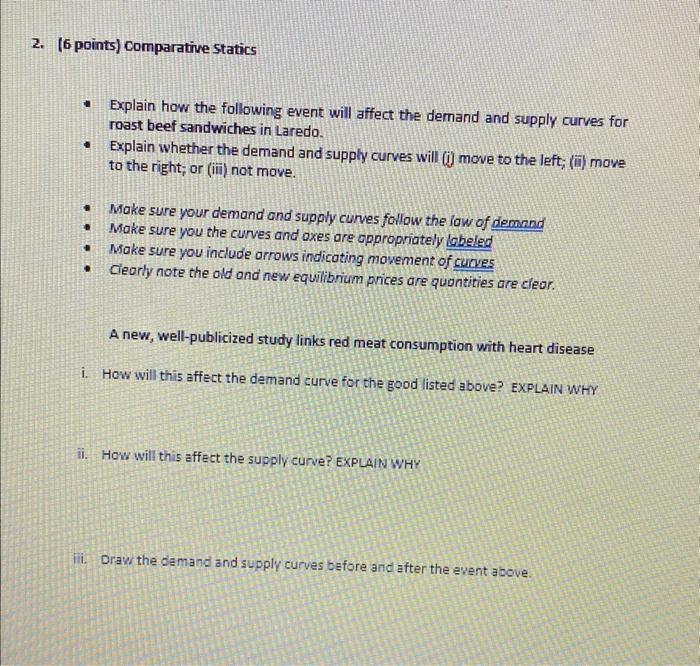 Solved (6points) Comparative Statics Explain how the | Chegg.com