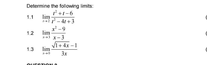 Solved Determine the following limits: | Chegg.com