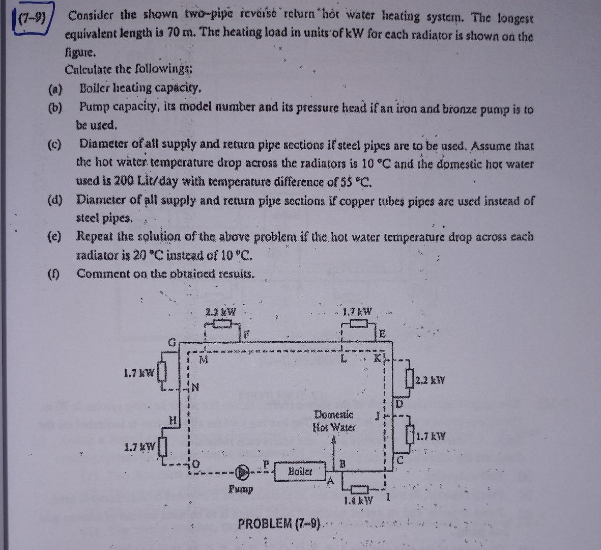 Solved Consider the shown two-pipe reverse return hot water | Chegg.com