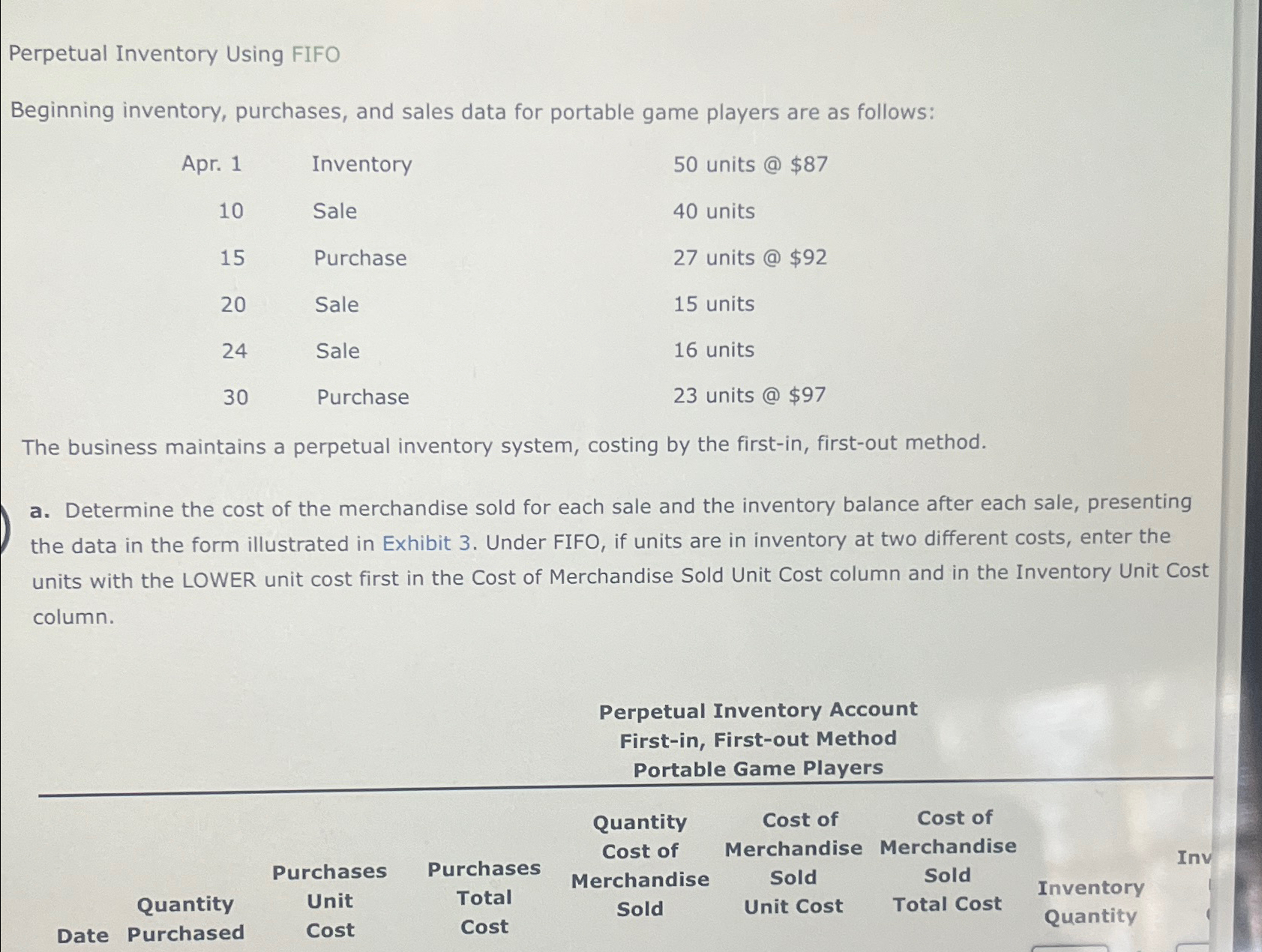 Solved Perpetual Inventory Using FIFOBeginning inventory, | Chegg.com