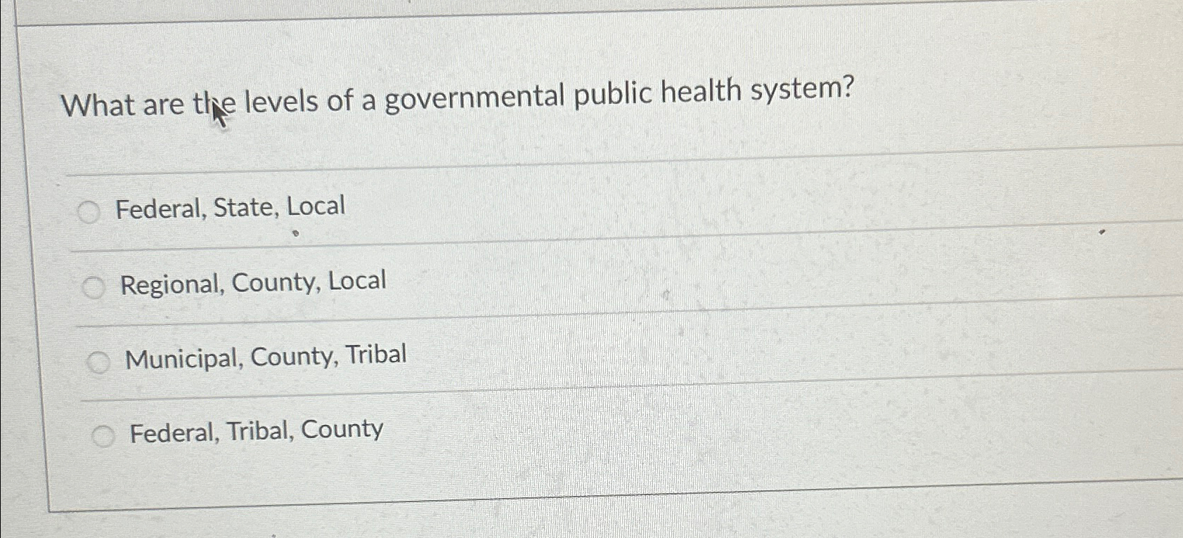 Solved What are the levels of a governmental public health | Chegg.com