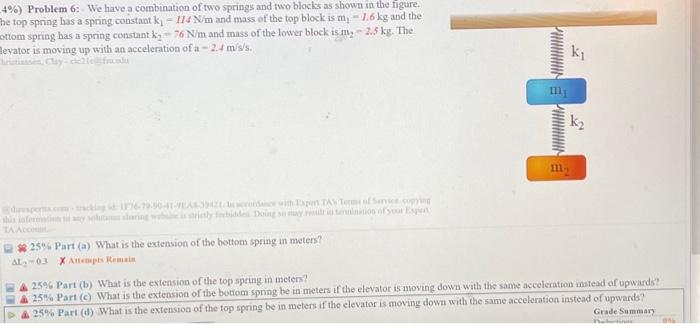 Solved 4\%) Problem 6: We have a combination of two springs | Chegg.com
