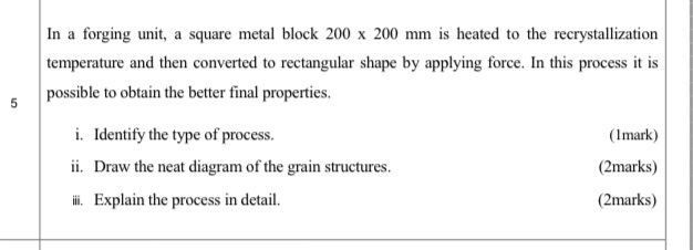 Solved In a forging unit, a square metal block 200 x 200 mm | Chegg.com