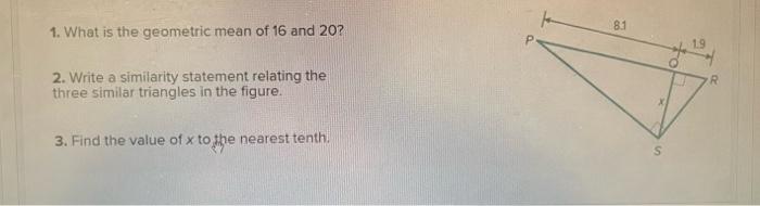 Solved 1. What is the geometric mean of 16 and 20 ? 2. Write | Chegg.com