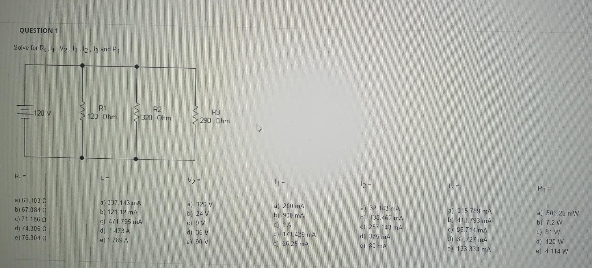 Solved Solve for Rt,It,V2,I1,I2,I3 and P1 | Chegg.com