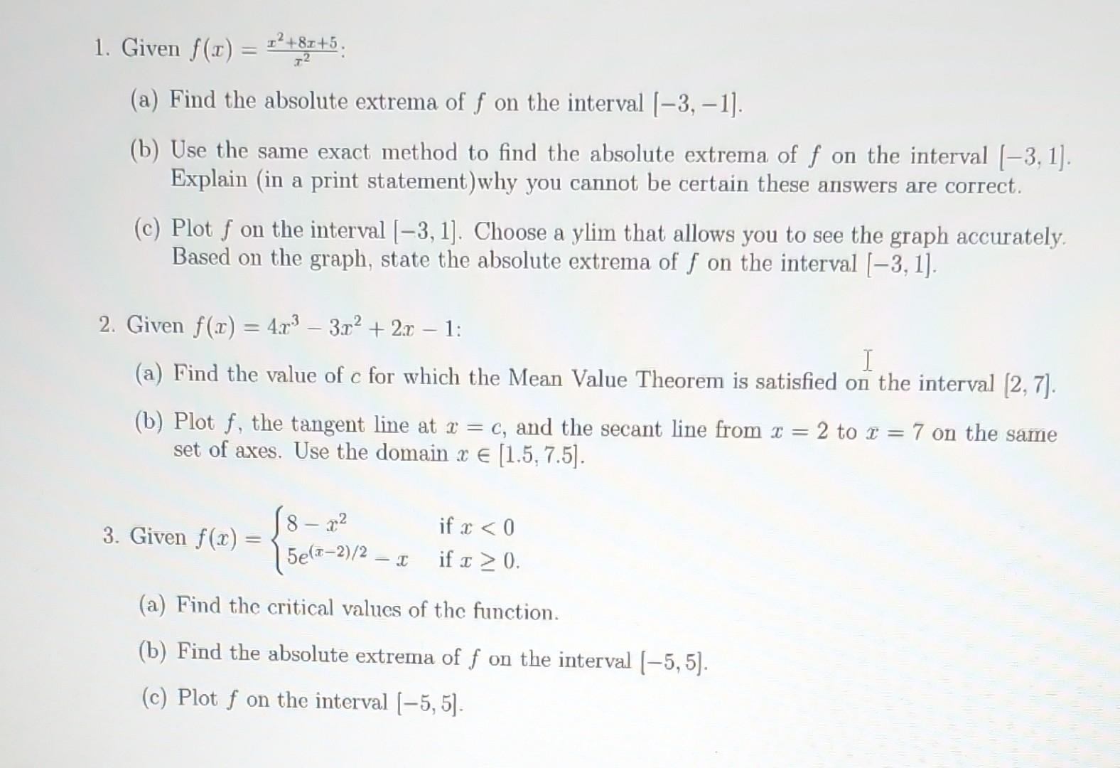 Solved 1. Given f(x)=x2x2+8x+5 : (a) Find the absolute | Chegg.com