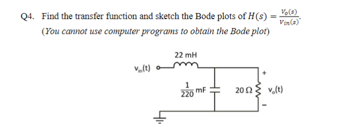 Solved Q4. ﻿Find the transfer function and sketch the Bode | Chegg.com
