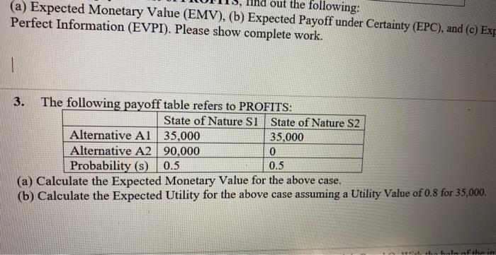 Solved (a) Expected Monetary Value (EMV), (b) Expected | Chegg.com