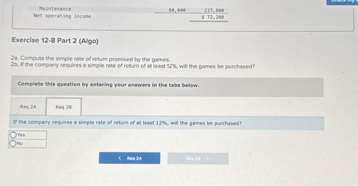 Solved Required information Exercise 12-8 (Algo) Payback | Chegg.com