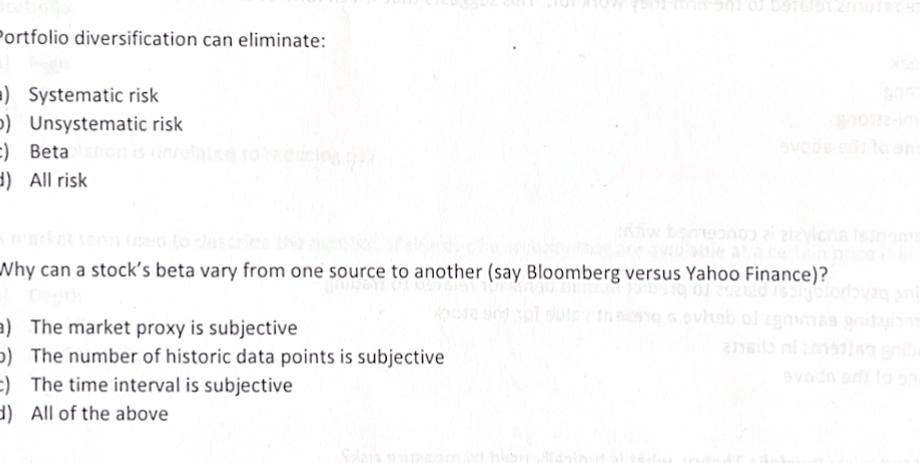 Solved ortfolio diversification can eliminate:Systematic | Chegg.com