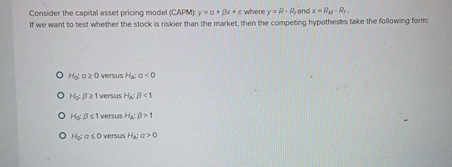 Solved Consider the capital asset pricing model (CAPM): | Chegg.com