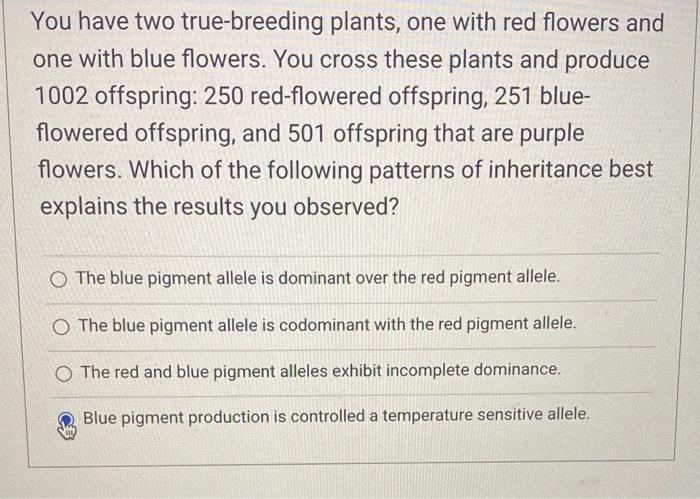 Solved You have two true-breeding plants, one with red | Chegg.com