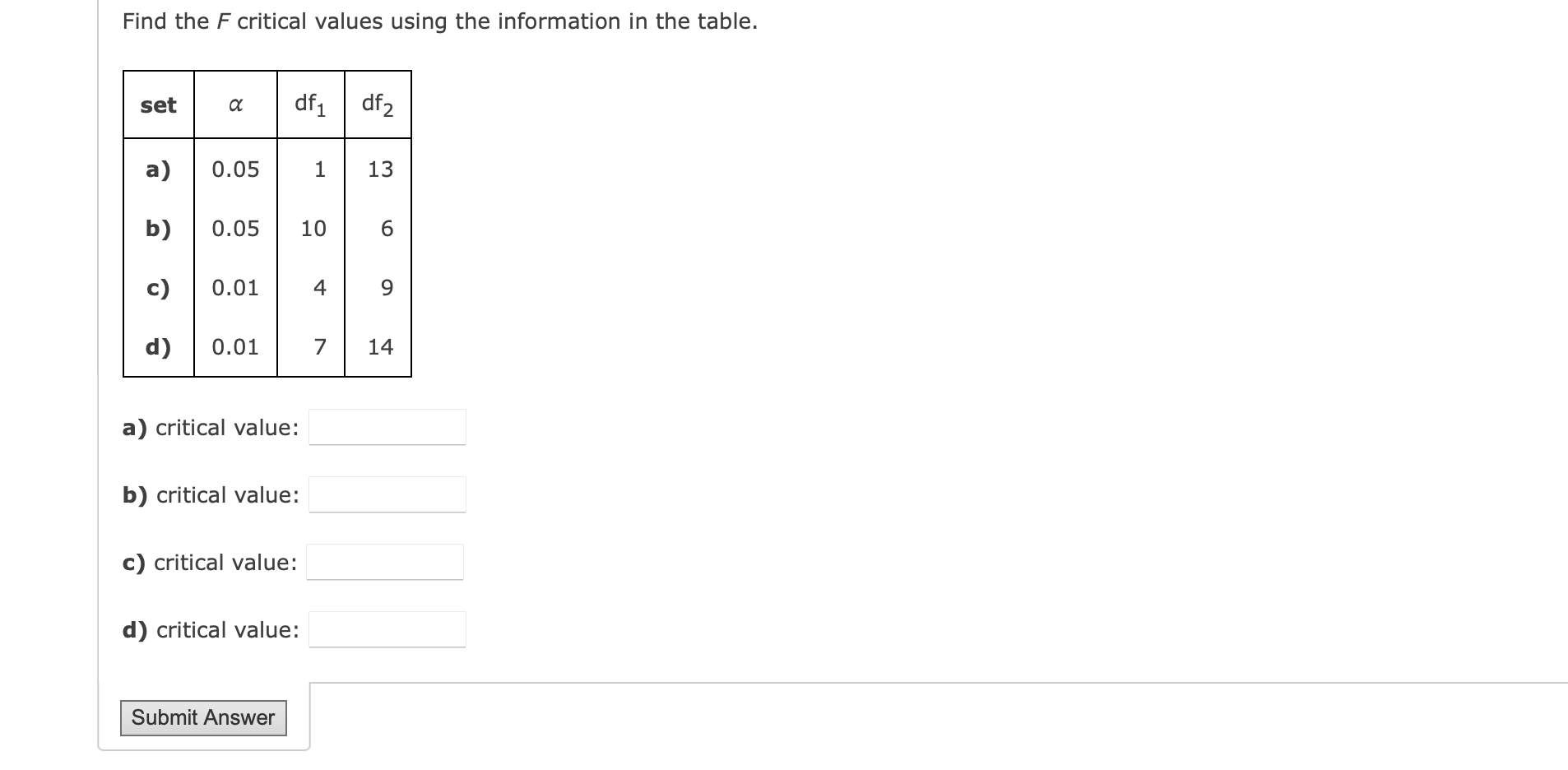 Solved Find the F ﻿critical values using the information in | Chegg.com