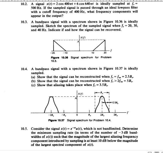 Solved 10.3. ﻿A bandpass signal with a spectrum shown in | Chegg.com