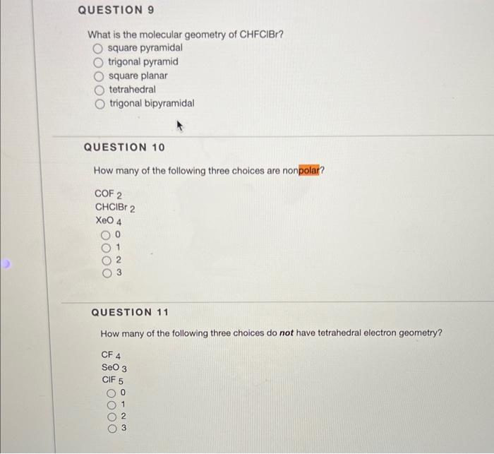 Solved What is the molecular geometry of CHFClBr ? square | Chegg.com