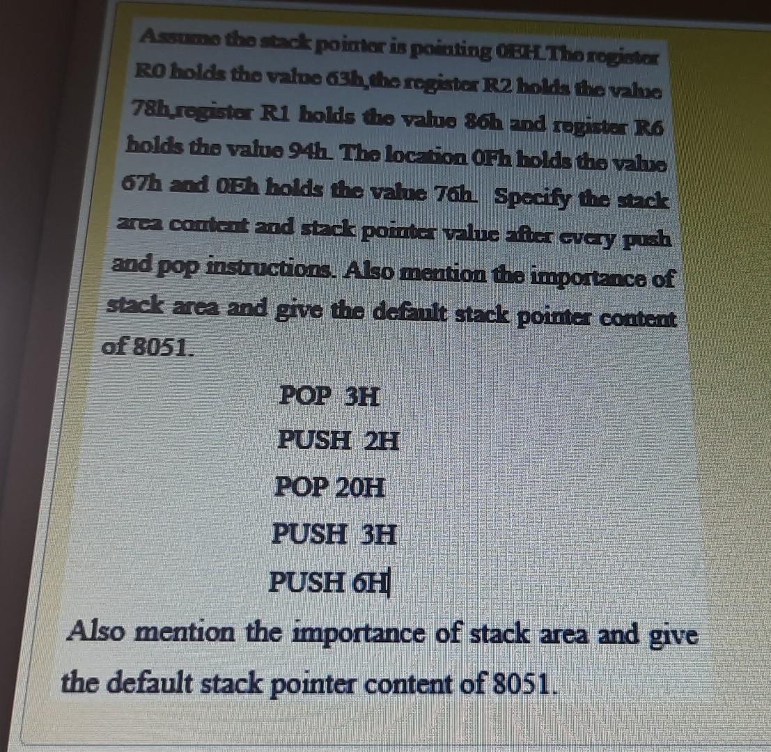 Solved Assume the stack pointor is pointing OBH Thorogiste | Chegg.com