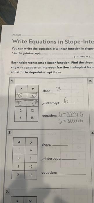 Solved Name Write Equations in Slope-Inte Cas You can write | Chegg.com