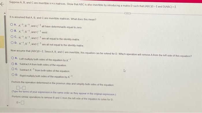 Solved ← Suppose A, B, and C are invertible nxn matrices. | Chegg.com
