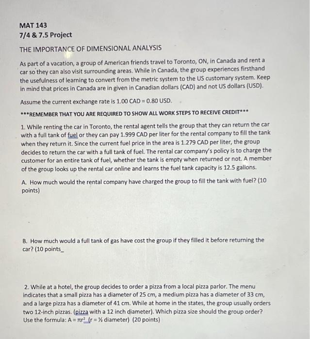 Solved 7/4&7.5 Project THE IMPORTANCE OF DIMENSIONAL | Chegg.com
