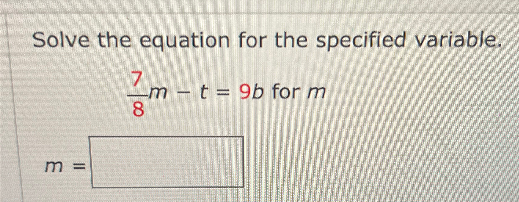 Solved Solve the equation for the specified | Chegg.com
