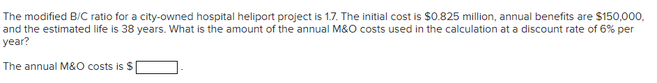Solved The modified BC ﻿ratio for a city-owned hospital | Chegg.com